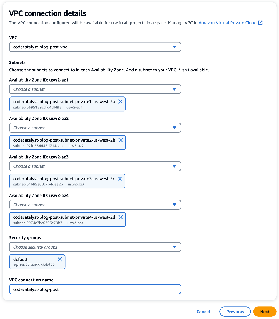Using Amazon Codecatalyst With Amazon Virtual Private Cloud Javascript Tutorial